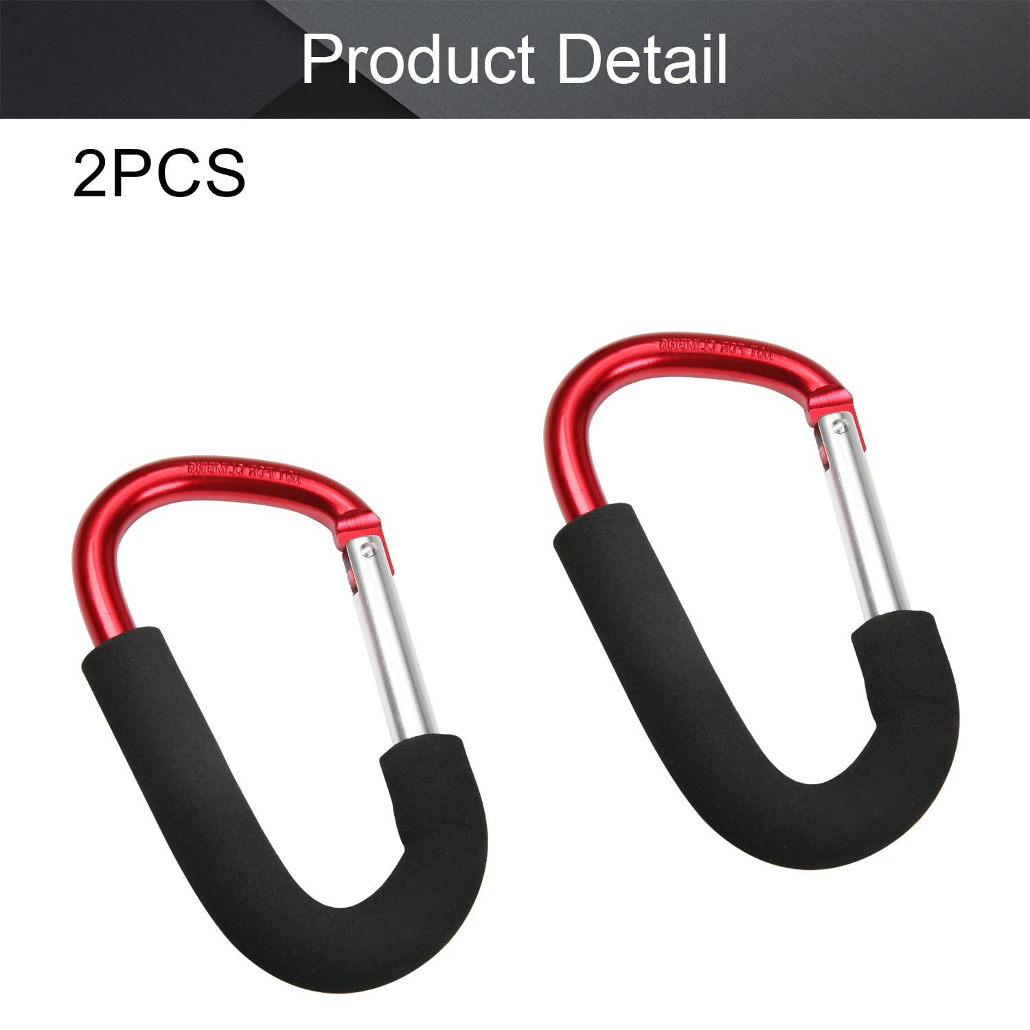 MroMax Pack of 2 Grocery Bag Holder Handle Carrier Tool Grip Your Tote,Handy Stroller Hooks, Multi Purpose Hooks, Pushchair Shopping Bag Hook Carabiner Maximum Load 6.61 lb (Red)