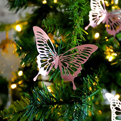 WALPLUS 52 Pcs Rose Gold Realistic 3D Butterfly Wall Decals Removable DIY Home Birthday Cakes Wedding Decorations Art Decor Wall Stickers Murals Nursery Baby Bedroom TV Background Living Room