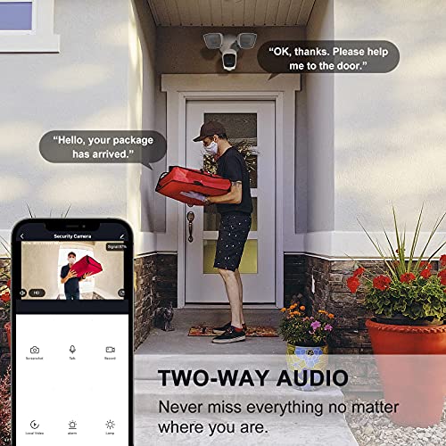 IBRIGHT Smart Floodlight Camera, 2.4Ghz 1080P Security Camera Outdoor, 2600LM, Motion Detection, 2-Way Audio, Siren System, Night Vision, IP65, Works with Alexa & Google Assistant, No Monthly Fees