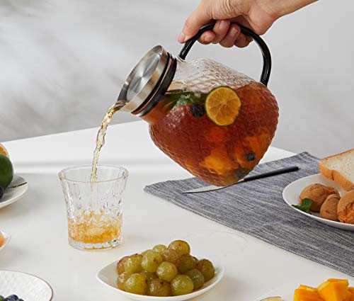 Purefold 40 ounces “Pineapple Series” Glass Pitcher with Stainless Steel Lid, Hot and Cold Water Carafe, Fruit Tea Coffee Maker, Ice Tea Pitcher, Juice Jar