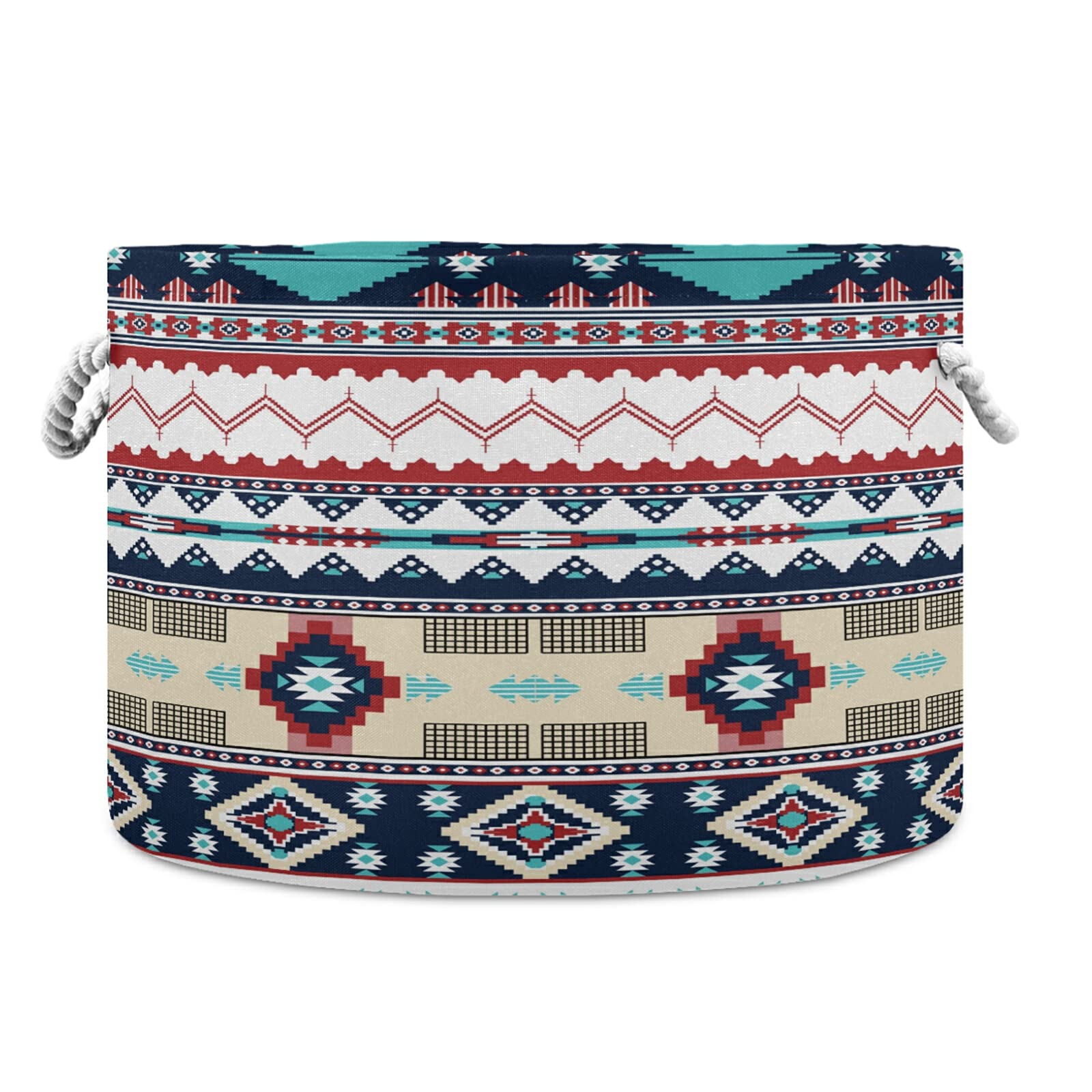 WELLDAY Cotton Rope Basket Vintage Aztec Navajo Baby Laundry Basket for Blankets Toys Storage Basket