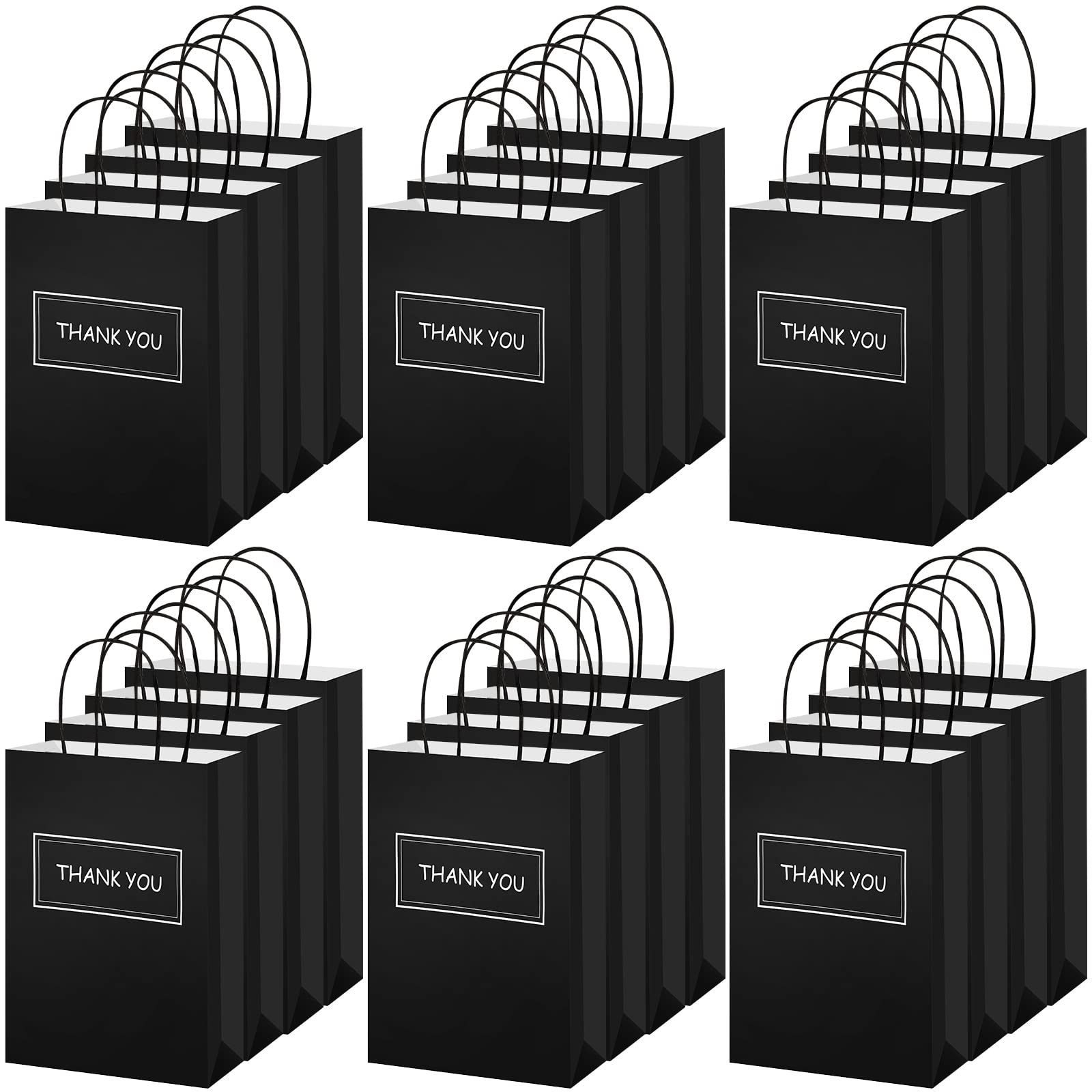 100 Pcs Thank You Paper Bags Bulk 8 x 4 x 10 Inch Thank You Gift Bags with Handle Shopping Merchandise Bag Merchant Bag for Small Business, Retail Shopping, Wedding, Party, Boutique (Black)