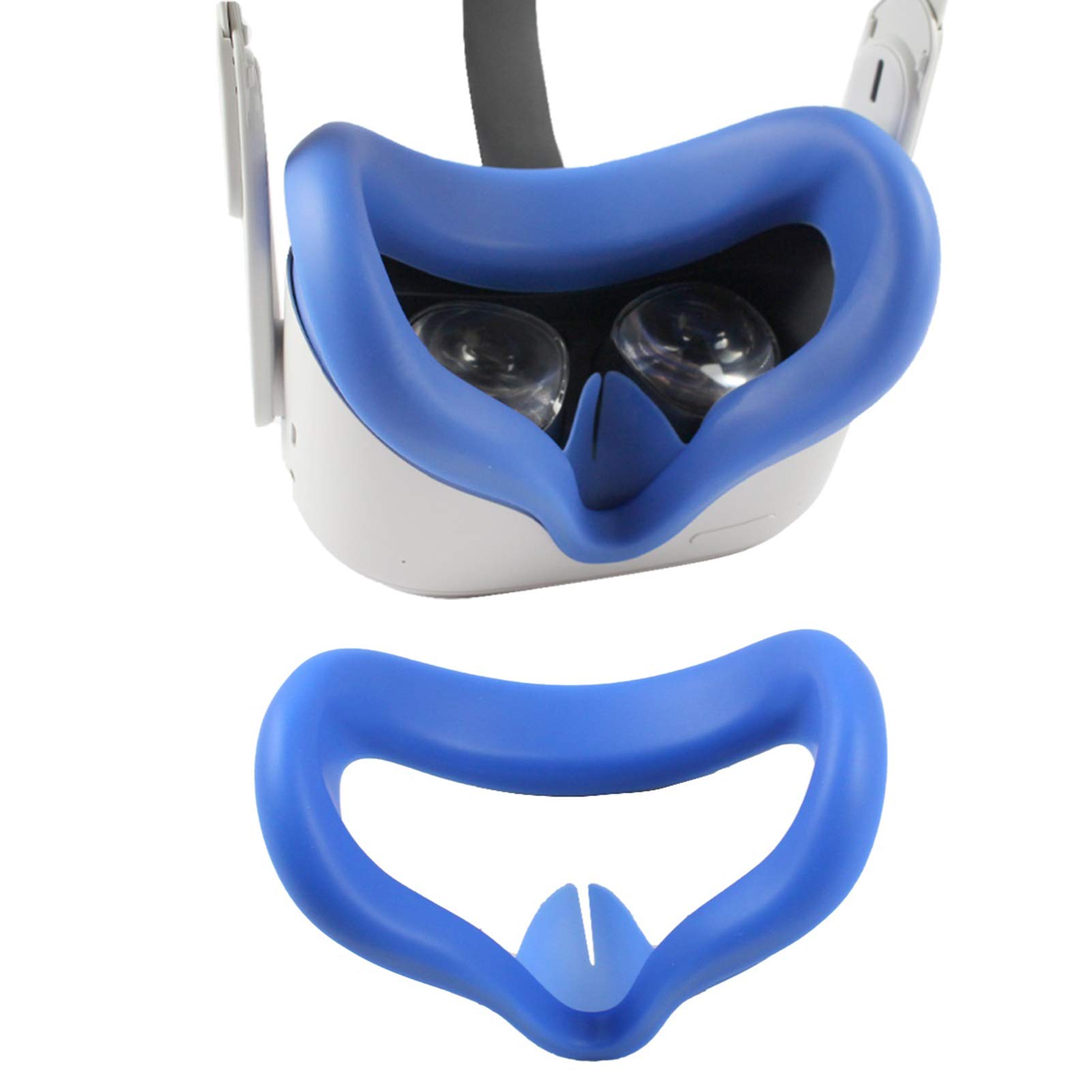 2 PCS VR Face Silicone Cover for Oculus Quest 2 VR Headset, Soft Anti-Sweat VR Eye Cover Face Padding, Washable Anti-Leakage Light Blocking Eye Cover (Black+Blue)