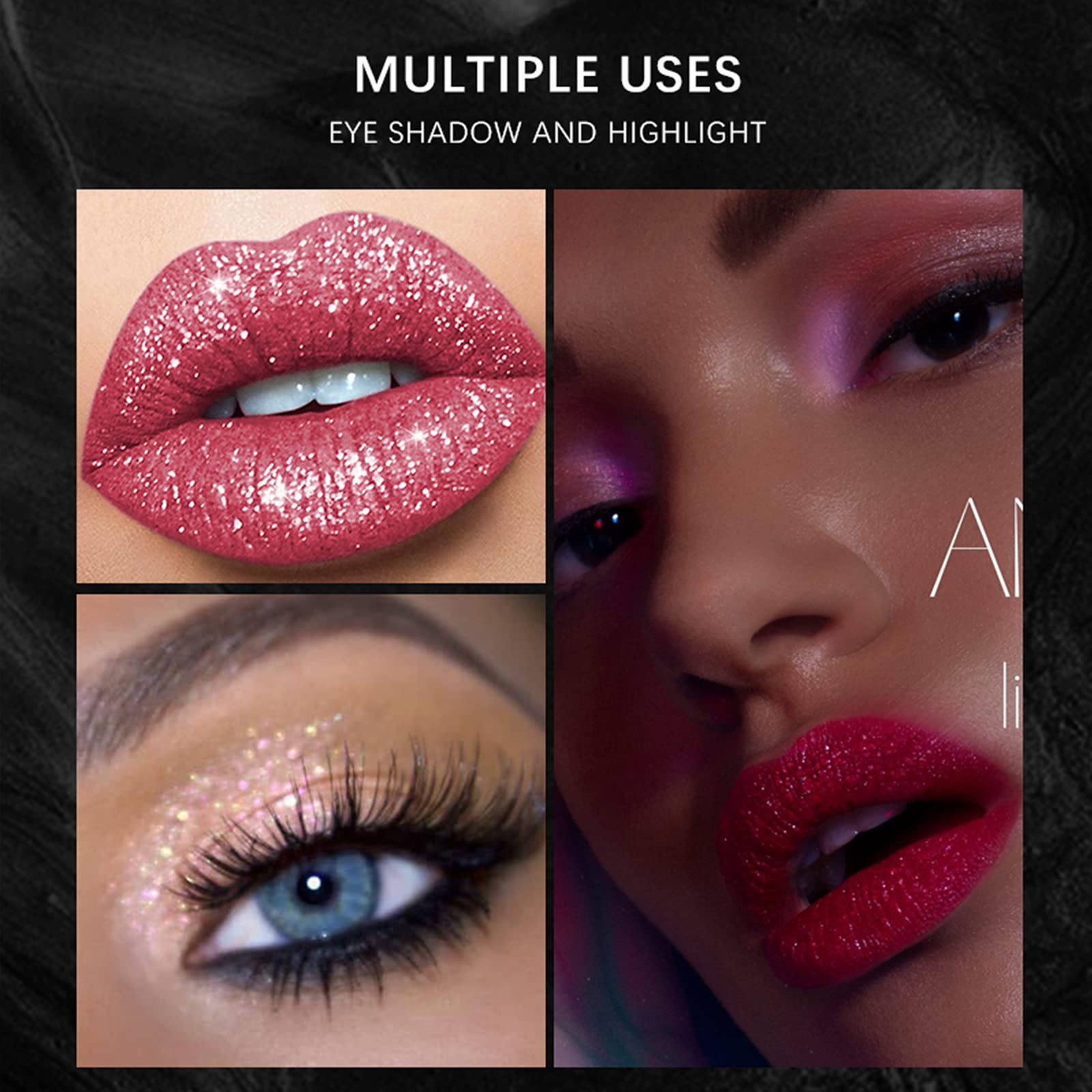 Gireatick 12 Colors Glitter Lip Gloss Set, 12Pcs Diamond Shimmer Metallic Liquid Lipstick Set, Long Lasting Waterproof Non-stick Cup Lip Gloss Glow Cosmetic Kit