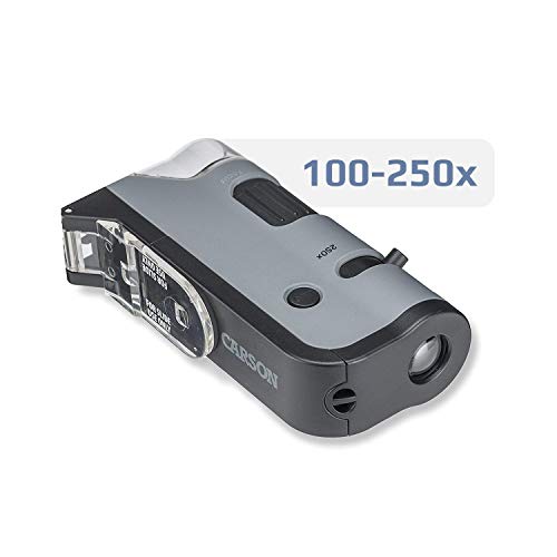 Carson 60x-75x MicroMax LED Lighted Pocket Microscope (MM-200) & MicroFlip 100x-250x LED and UV Lighted Pocket Microscope with Flip Down Slide Base and Smartphone Digiscoping Clip (MP-250)
