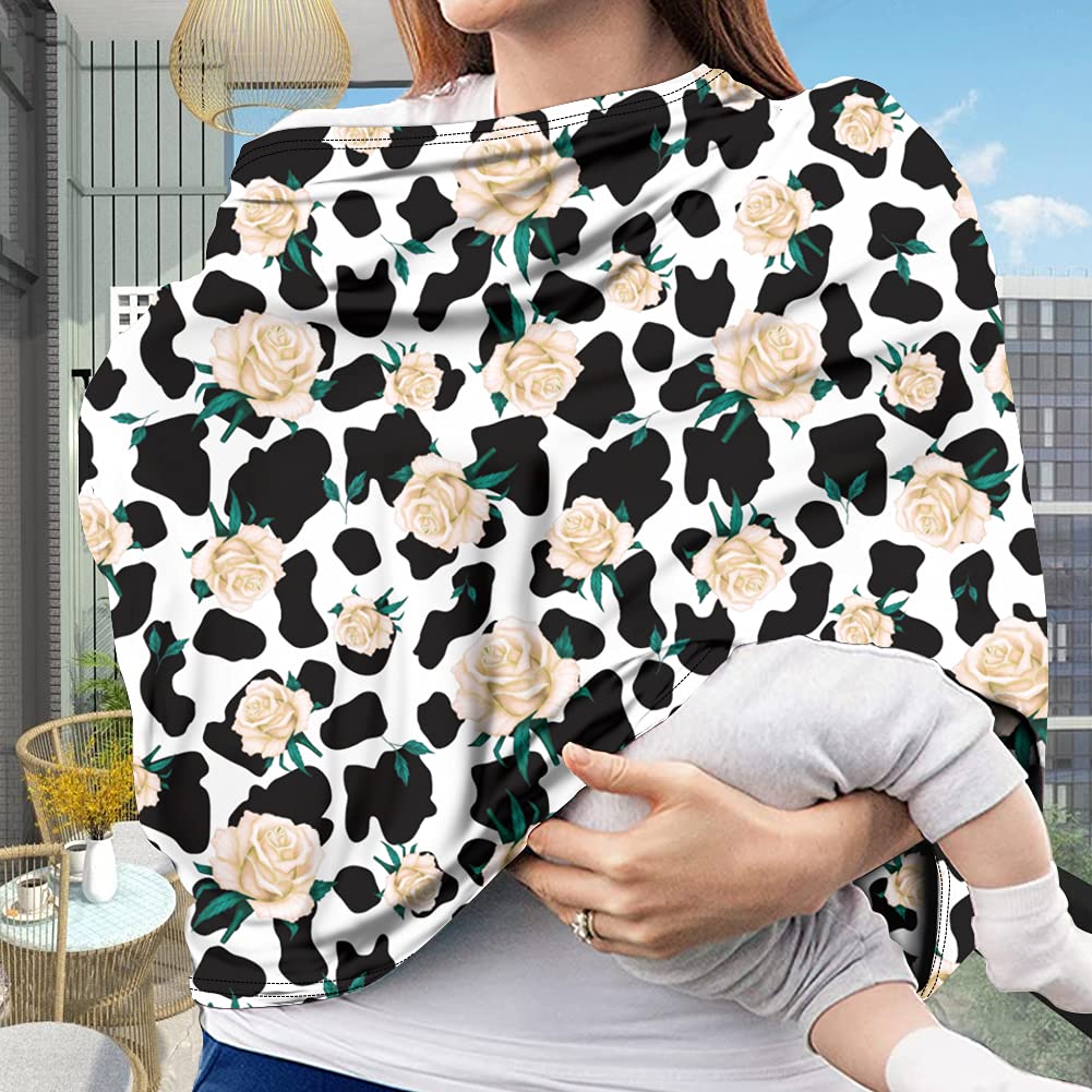 LedBack Flower Cow Print Stretchy Car Seat Cover for Babies,Nursing Cover Breastfeeding Cover,Soft Breathable Baby Carseat Canopy