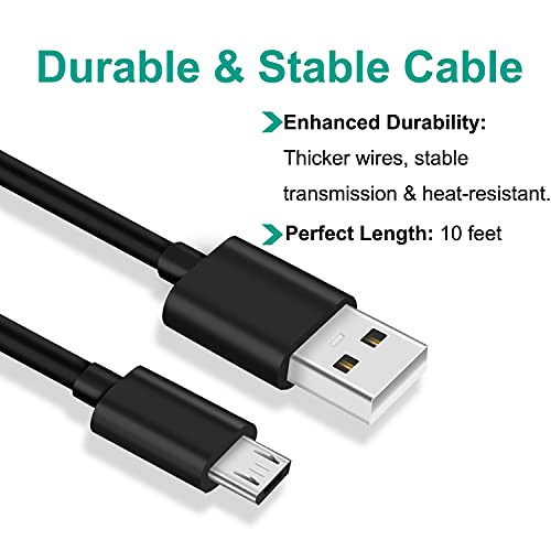 10Ft Micro USB Charger Cable Replacement for Sony Playstation 4 PS4 Controller Charging AC Power Cord