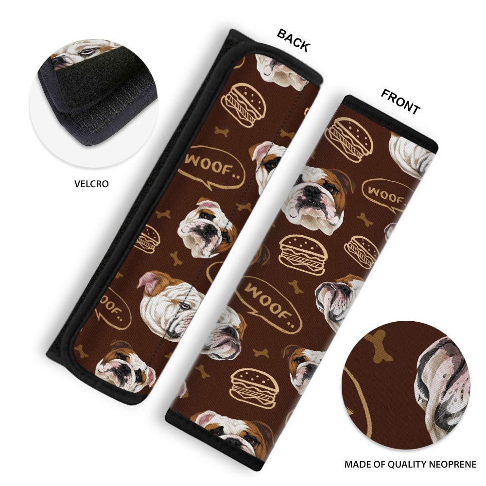 WIRESTER Soft Car Safety Seat Belt Shoulder Pad Cover Design, Cushion Harness Comfortable Pad - English Bulldog Face Pattern