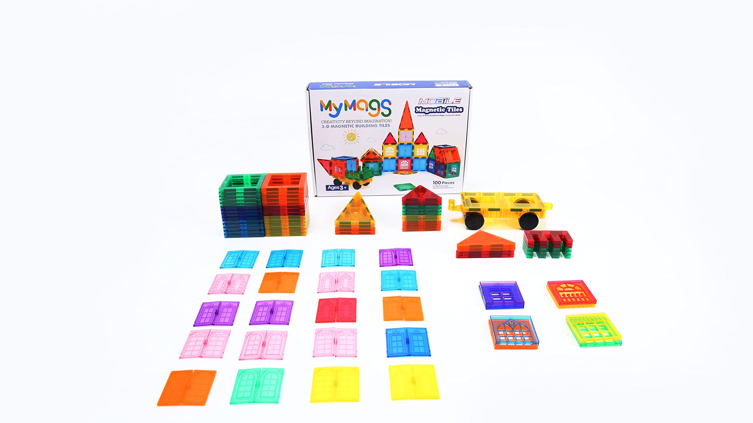 100 Piece Set 100pcs Magnetic Tiles. Magnet Building Tiles Clear Magnetic 3D Building Blocks Construction Playboards - Inspirational, Recreational, Educational (Magnetic Tiles)