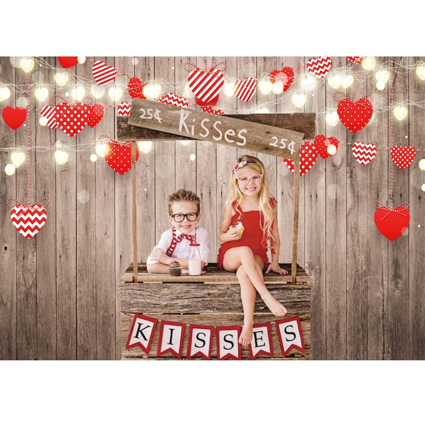 Maijoeyy 7x5ft Valentine's Day Backdrop for Photography Rustic Wood Red Love Heart Valentines Backdrop Romantic Love Theme Valentine Photoshoot Backdrop Photo Booth Props