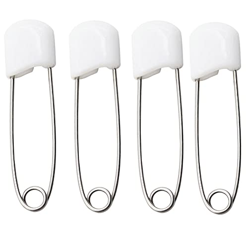 ARTCXC 1Box(100Pcs) White 55mm/ 2.2 Inch Safety Pins Plastic Head Stainless Steel Diaper Pins Safety Locking Cloth Diaper Nappy Pins