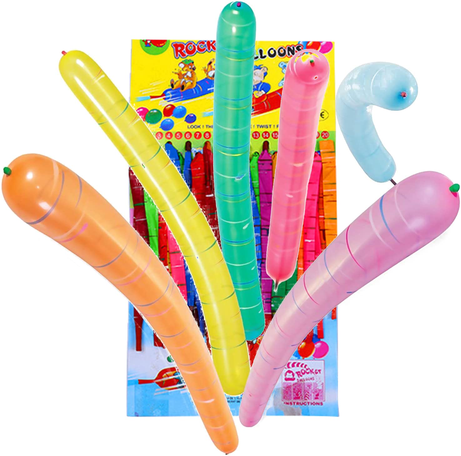 100 Pack Rocket Balloons, Flying Balloon w/Whistling Noise, Screaming Balloon Rocket to the Sky for Parties