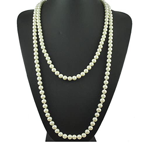 1920s Long Fake Pearls Necklace Layered Retro Vintage Imitation Round for Women Flapper Party Wedding Mother's Day Gift-White