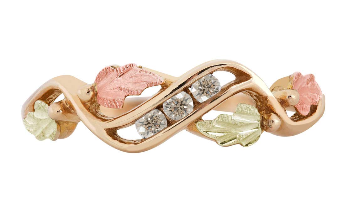 10k Yellow Gold 3-Stone Diamond Ring, 12k Rose and Green Black Hills Gold (.10 Ctw, Top Light Brown) Size 10
