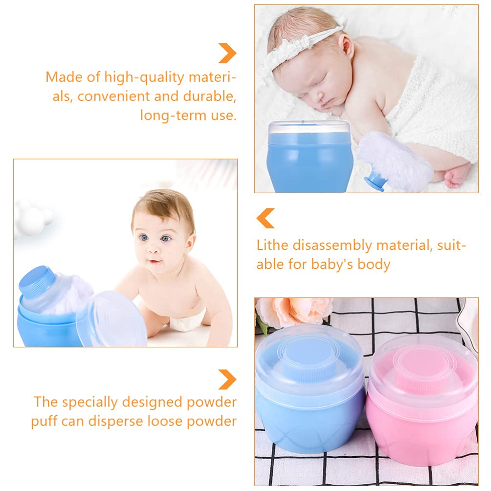 2pcs Puff with Case Empty Body Container Dispenser Case Large Puff with Sifter and Puffs for Body Home and Travel Use Blue