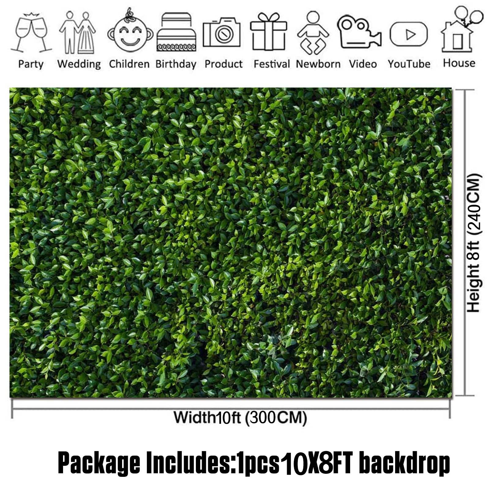 10x8FT Soft Fabric/Polyester Nature Spring Green Leaves Theme Photo Background Wedding Birthday Party Newborn Baby Shower Photography Backdrops Zoo Decor Shoot Props Bannner