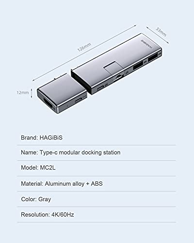Hagibis USB C Hub Modular Magnetic USB Type-C Hub with 4K@60Hz HDMI, Separated Dual USB-C Adapter for MacBook Pro Air M1/2020/2019/2018 iPad Pro, Gigabit Ethernet, USB 3.0, 100W Power Delivery (RJ45)
