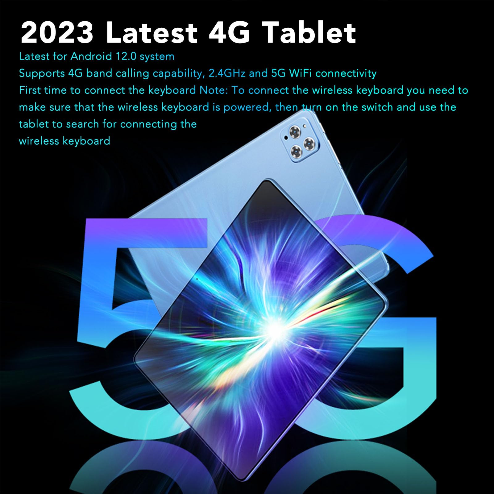 10.1 Inch Android 12 Tablet, 2 in 1 Tablet, Octa Core CPU, 8GB RAM 256GB ROM, FHD Touch Screen, 16MP Camera, 2.4G/5G WiFi, BT5.0, 7000mah, Tablet PC with Case, Keyboard and Mouse