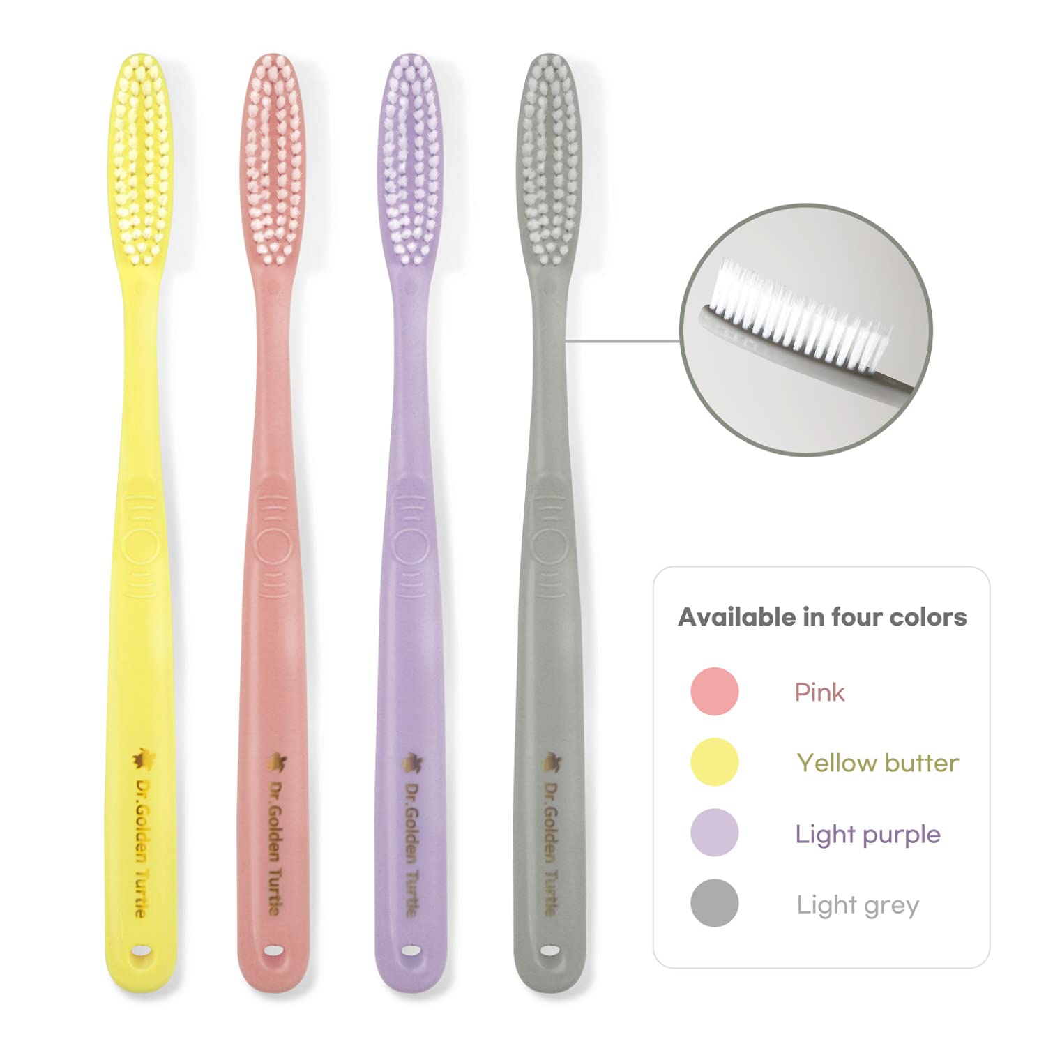 Dr.Golden Turtle Long Head Toothbrush 4-Pack Designed by Dentist | Easy Plaque Remover | Huge Toothbrush for Adults | Tooth Brushes Set | Toothbrush Medium Hard | Smokers Toothbrush for Clean Teeth