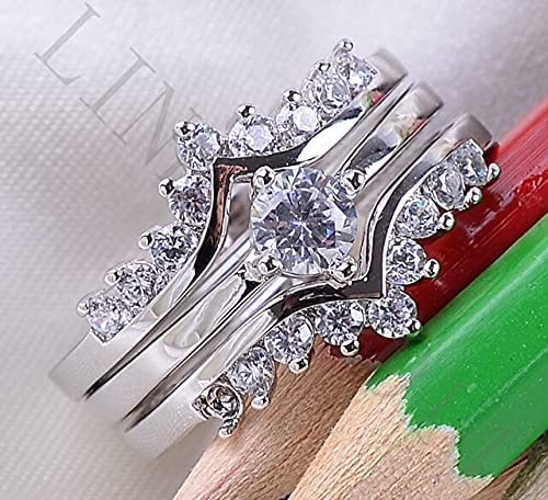 10KT White Gold Filled 1CT AAA CZ Women's Wedding Ring Bridal Sets 3 in 1 (White,7)