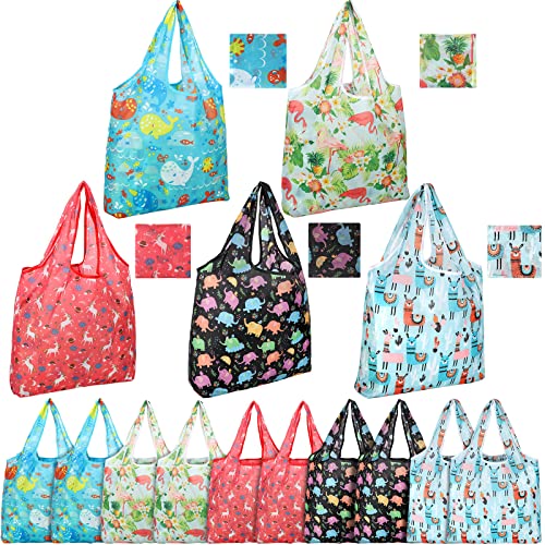 15 Pack Reusable Grocery Bags 50LBS Foldable Grocery Shopping Bags Nylon Tote Washable Bag with Handles Large Waterproof Tote()
