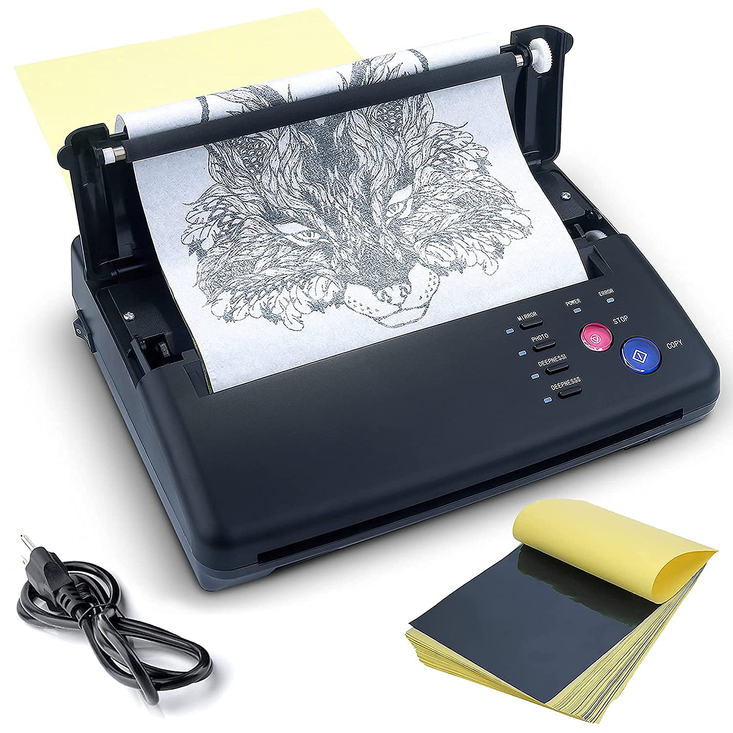 Sacnahe Tattoo Transfer Stencil Machine Copier Printer Thermal Tattoo Kit Copier Printer With 20pcs Tattoo Stencil Transfer Paper, Black( Not Wireless)