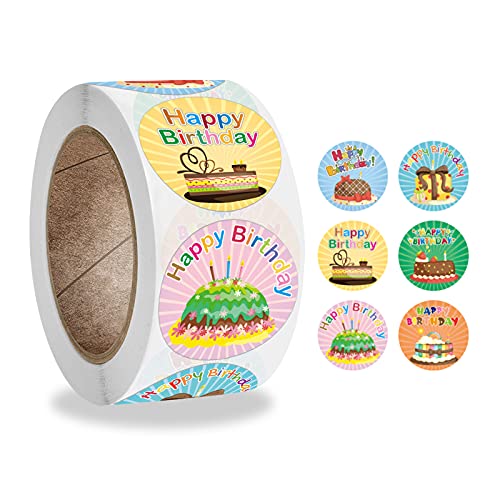 PMCDS2G Happy Birthday Stickers Seals 1" 500units in 1Roll for Birthday DΓ©cor Party Supplies Cards Sealing(Shining Happy Birthday)