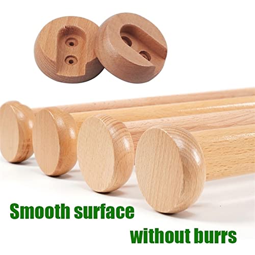 1pcs Wooden Oval Wardrobe Closet Rod for Hanging Clothes Premium Closet Pole Wardrobe Cross- bar Clothes Hanging Rods Polished Natural Beech Wardrobe Closet Rod with End Supports for Closet Storage