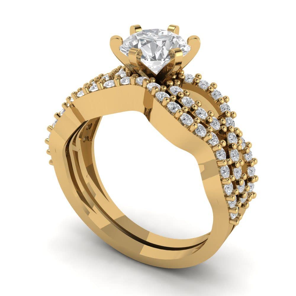 1.52 ct Round Cut Clear Simulated Diamond 14k Yellow Gold Solitaire W/Accents Wedding Engagement Promise Ring Band size 11