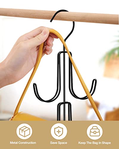 2Pack Purse Hanger Organizer for Closet Handbag Silver Metal Holder, Hanging Closet Organization Storage Scarves, Men's Ties, Women's Shawls, Backpacks, Belts, Accessories, Clothes (Black)