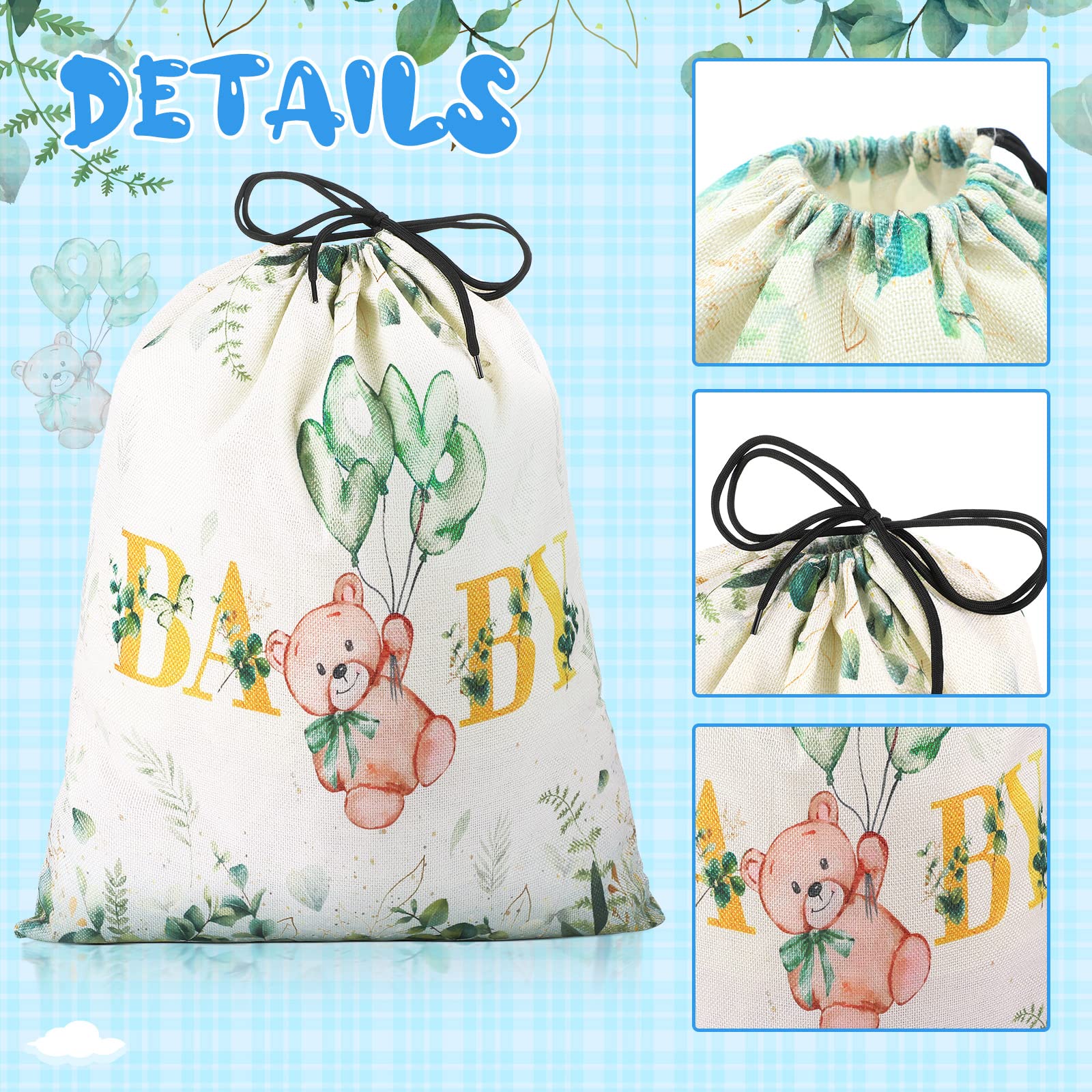 2 Pieces Large Gift Bag with Drawstring Large Canvas Gift Bags Heart Print Drawstring Present Wedding Bags Wrapping Reusable Bag Present Wrap Bags for Christmas, 20 x 16 in (Green,Baby)