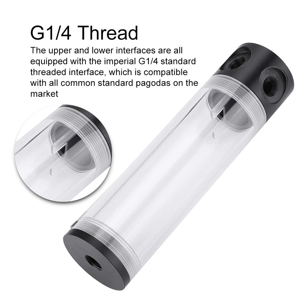 Water Cooling Reservoir, PC Water Reservoir 190mm*50mm Diameter G1/4'' POM Cylindrical CPU Water Cooler Reservoir System Heat Sink Kit Cooling Acrylic Water Reservoir for PC