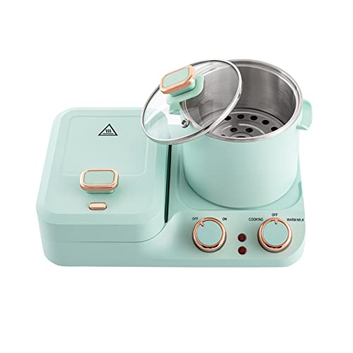 3 in1 Breakfast Station with Boiling Pot, Multi-Function Electric Home Mini Toaster Sandwich Maker with Easy Frying Pan and Food Steamer