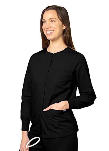 Adar Universal Scrubs for Women - Round Neck Warm-Up Scrub Jacket - 602 - Black - M