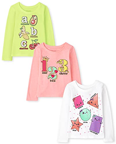 The Children's Place baby girls The Children's Place and Toddler Long Sleeve Graphic T- 3-pack T Shirt, Education, 18-24 Months US
