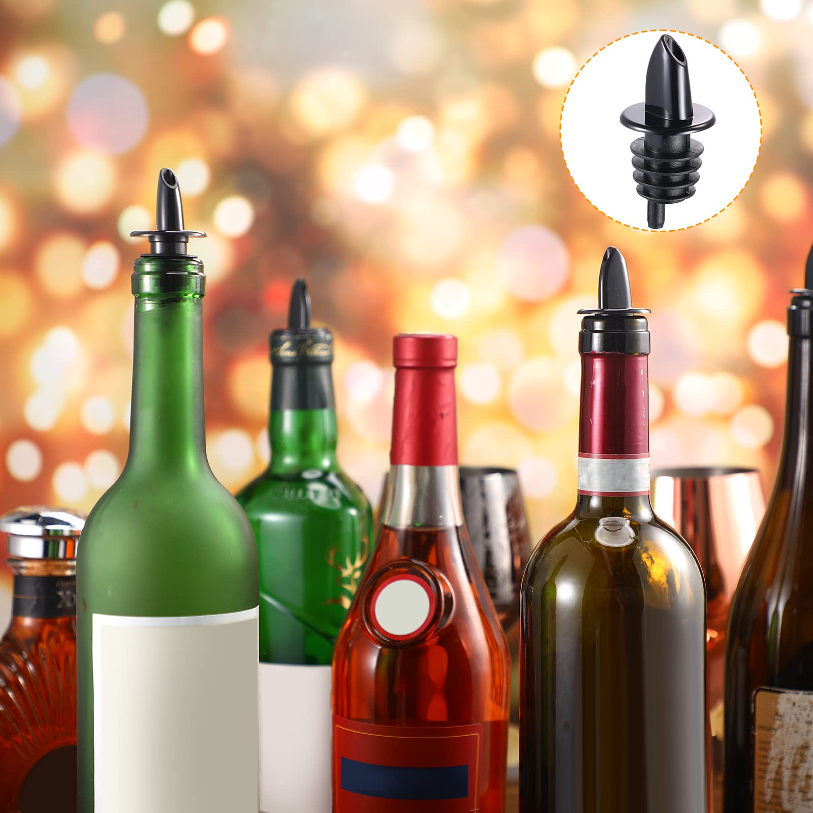 100 Packs Liquor Bottle Pourers Flow Pourers Plastic Spouts Black Bottle Pourers for Bars Clubs Pubs Restaurants Coffee Shops and Home