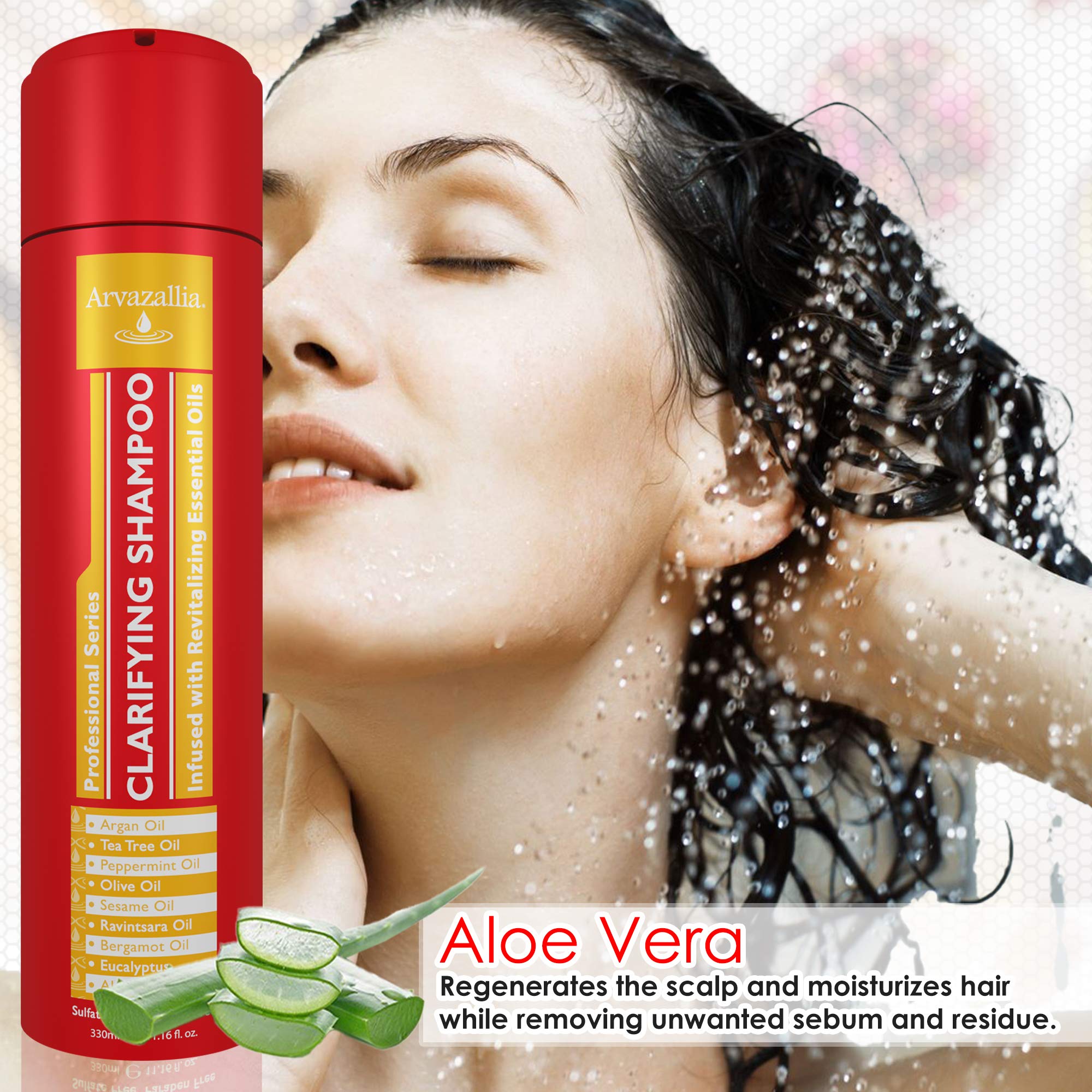 Arvazallia Clarifying Shampoo with Revitalizing Essential Oils - Professional-Grade Anti-Residue Cleanser Infused with Argan, Tea Tree, Peppermint, Olive, Sesame Oils, and Aloe