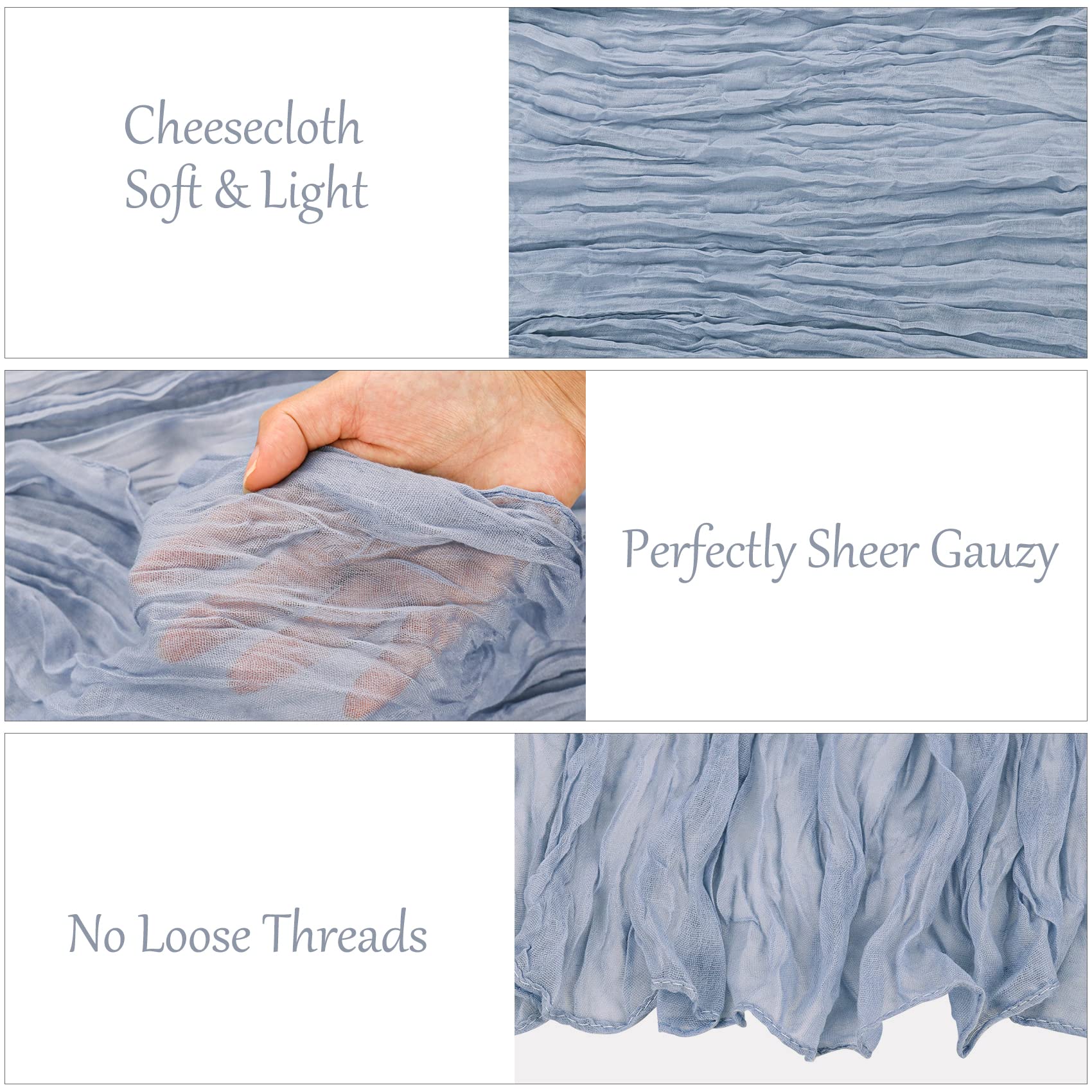 12 Pcs Cheesecloth Table Runner 13FT Boho Rustic Gauze Table Runner Bulk 35x157Inch Romantic Cheese Cloth Sheer Table Runner Decor for Wedding Dining Holiday Event Birthday Anniversary(Dusty Blue)