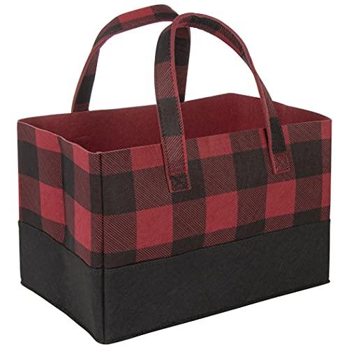 Buffalo Check Felt Essential Storage Tote; Red, Black; Collapsible; Two Handles; 15 in x 10 in x 10 in