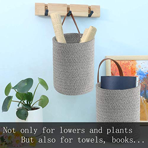 Clubasket Wall Hanging Rope Basket Small Woven Basket Hanging Storage Rope Basket Cotton Rope Basket Storage Bins for Home Décor, Baby Nursery (M-Grey06)