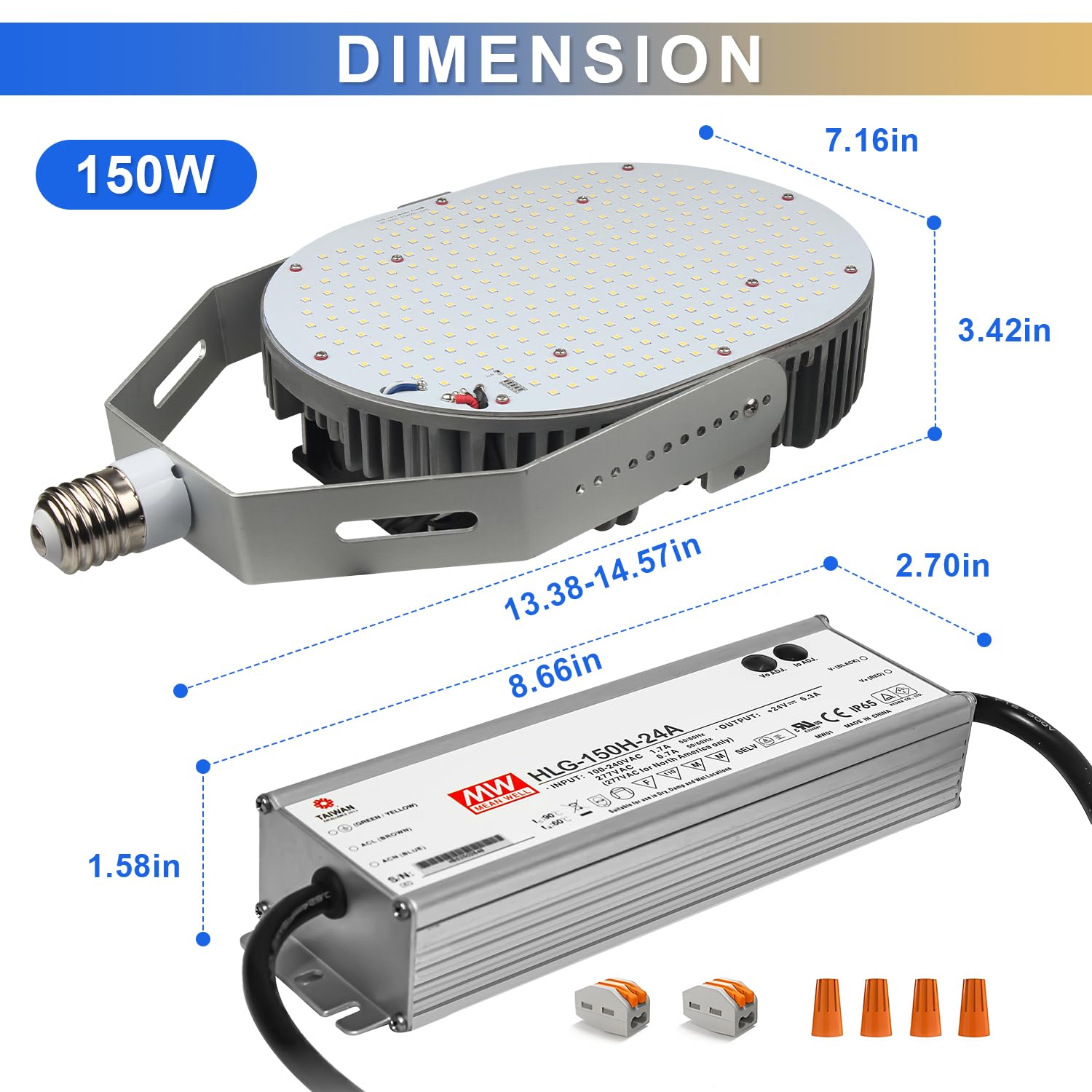 150W LED Retrofit Kit with Power Supply, 20250LM Shoebox LED Retrofit Retrofit Kits(700W MH/HID/HPS Equiv.) 5000K E39 Mogul Base for Parking Lot Lights, High Bay Lights UL DLC Certified (150W 1-Pack)