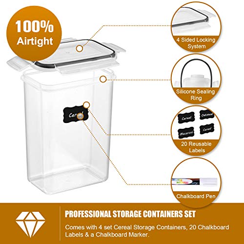 BINLAN Food Storage Containers - [7 Piece] Airtight Food Storage Containers - Large Kitchen Pantry Storage Container Set - Dispenser Keepers with 20 Labels & Pen - Black