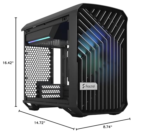 Fractal Design Torrent Nano RGB Black - Light Tint Tempered Glass Side Panels - Open Grille for Maximum air Intake - 180mm RGB PWM Fan Included - Type C - mITX Airflow Mini Tower PC Gaming Case