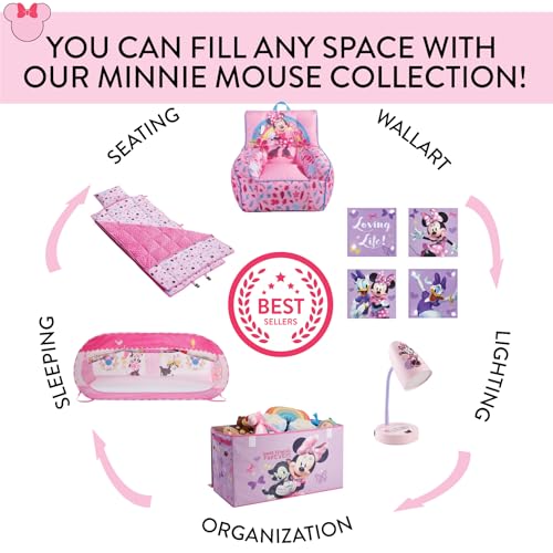Disney Minnie Mouse Collapsible Toy Storage Bench and Ottoman – Durable and Functional, 14.5" H x 14.5" D x 25" L, Perfect for Kids' Rooms