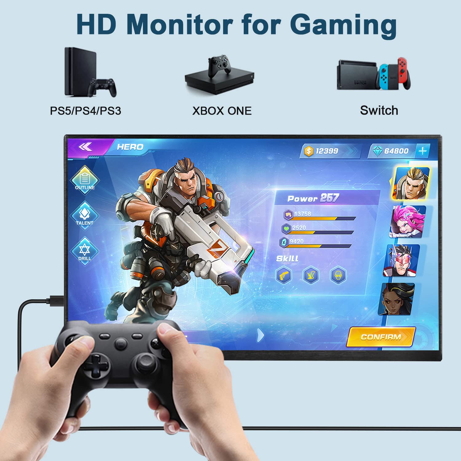 Lasitu Portable Monitor 100% sRGB Super Thin 15.6 Inch Metal Frame Portable Screen USB C/HDMI Gaming Monitor for Laptop/PC/Cellphone/PS3-5/Switch/Xbox with Foldable Case