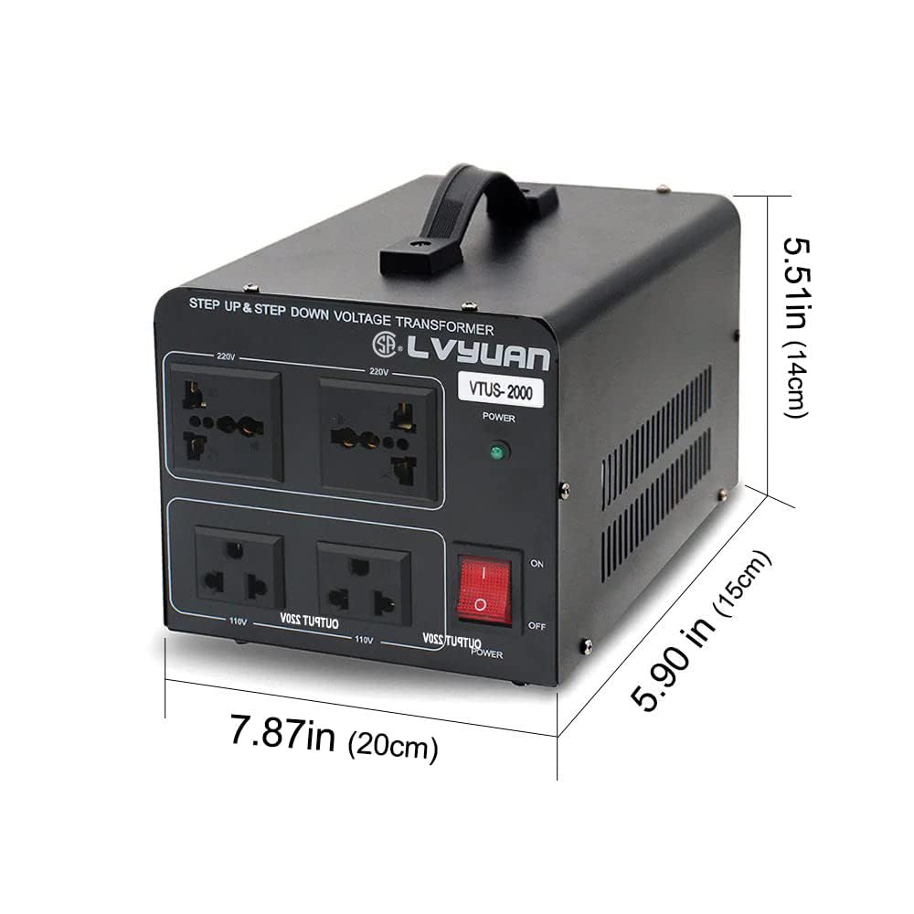 Cantonape Voltage Transformer Converter 2000 Watt Step Up/Down Convert from 110-120 Volt to 220-240 Volt and from 220-240 Volt to 110-120 Volt with 2 US Outlets, 2 Universal Outlets