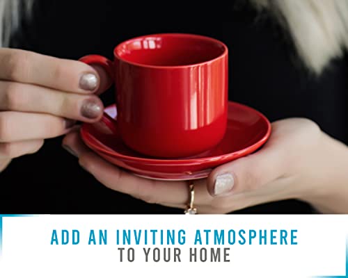 4oz. Espresso Cups Set of 4 With Matching Saucers - Premium Porcelain, 8 Piece Gift Box Demitasse Set - Red, Blue & Grey – Italian Caffè Mugs, Turkish Coffee Cup – Lungo Shots, Dopio Double Shot