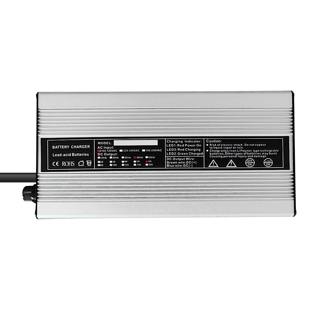 Abakoo 48V 6A Battery Charger for Yamaha Golf Cart G19 G22, with 2 Pin Plug, 48 Volt 6 Amp