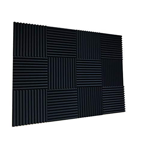48 - Pack BLACK Acoustic Foam Panel Wedge Studio Soundproofing Wall Tiles 12" X 12" X 1"