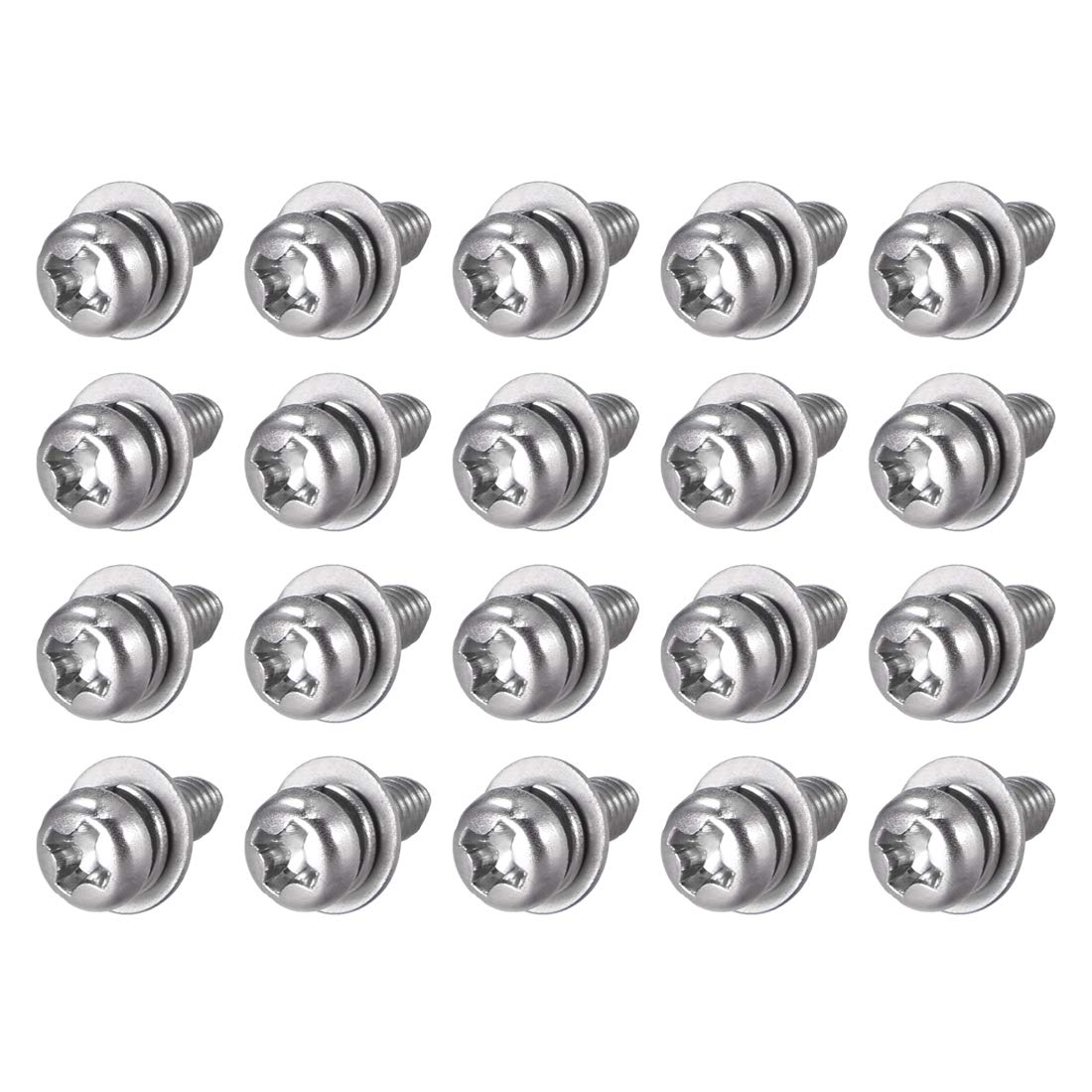 uxcell M3 x 6mm Stainless Steel Phillips Pan Head Machine Screws Bolts Combine with Spring Washer and Plain Washers 20pcs